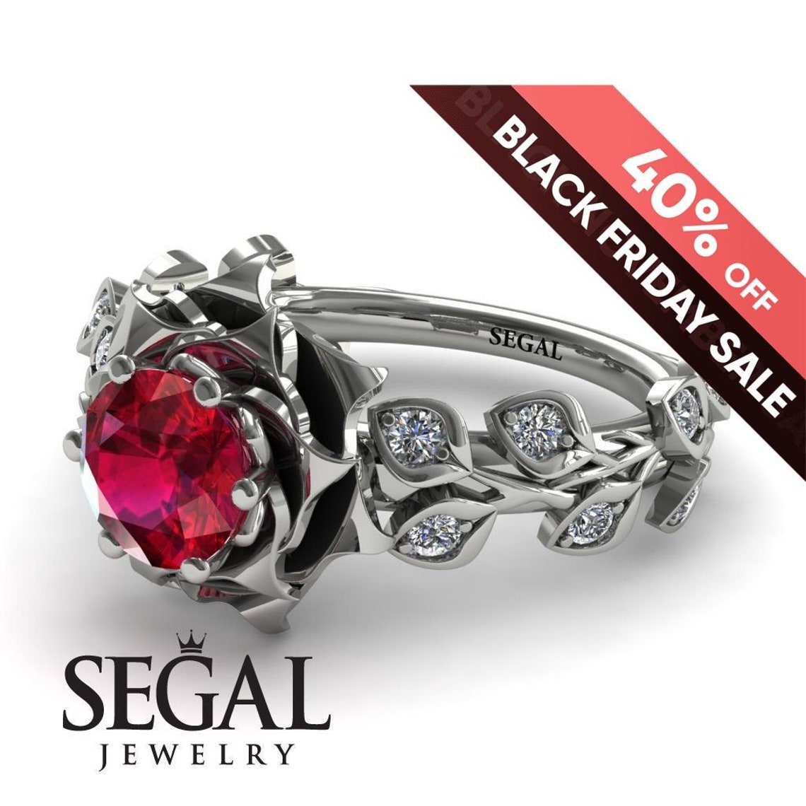 1 Carat Red Ruby Engagement Ring White Gold Engagement Ring - Etsy