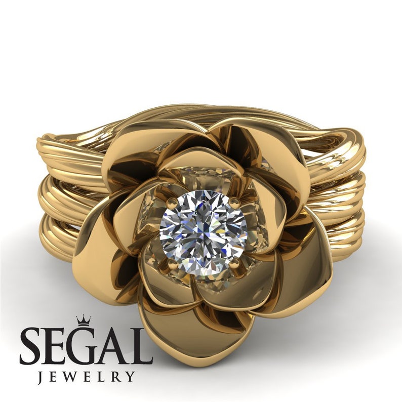Bridal Set Rose Flower Bridal Rose Set Engagement Ring Branches Bridial ...