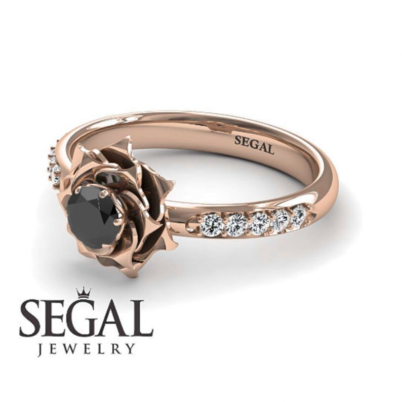 Black Diamond Engagement Ring Rose Ring Vintage Rose Ring | Etsy