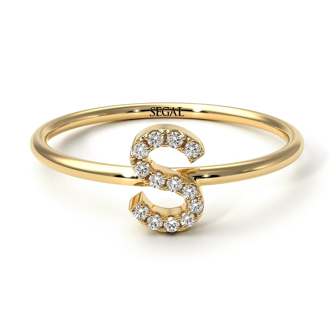 Initial Diamond Ring Gold 14K-18K Gold Ring With Initial Unique Diamond ...