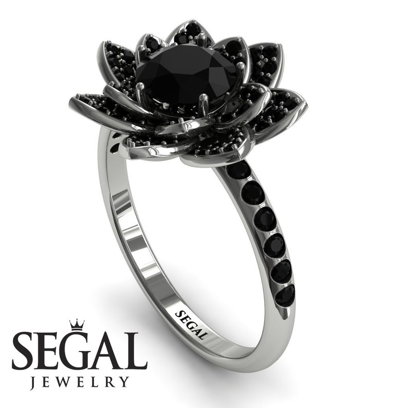 Black Diamond Ring Lotus Flower Ring Black Lotus Flower - Etsy