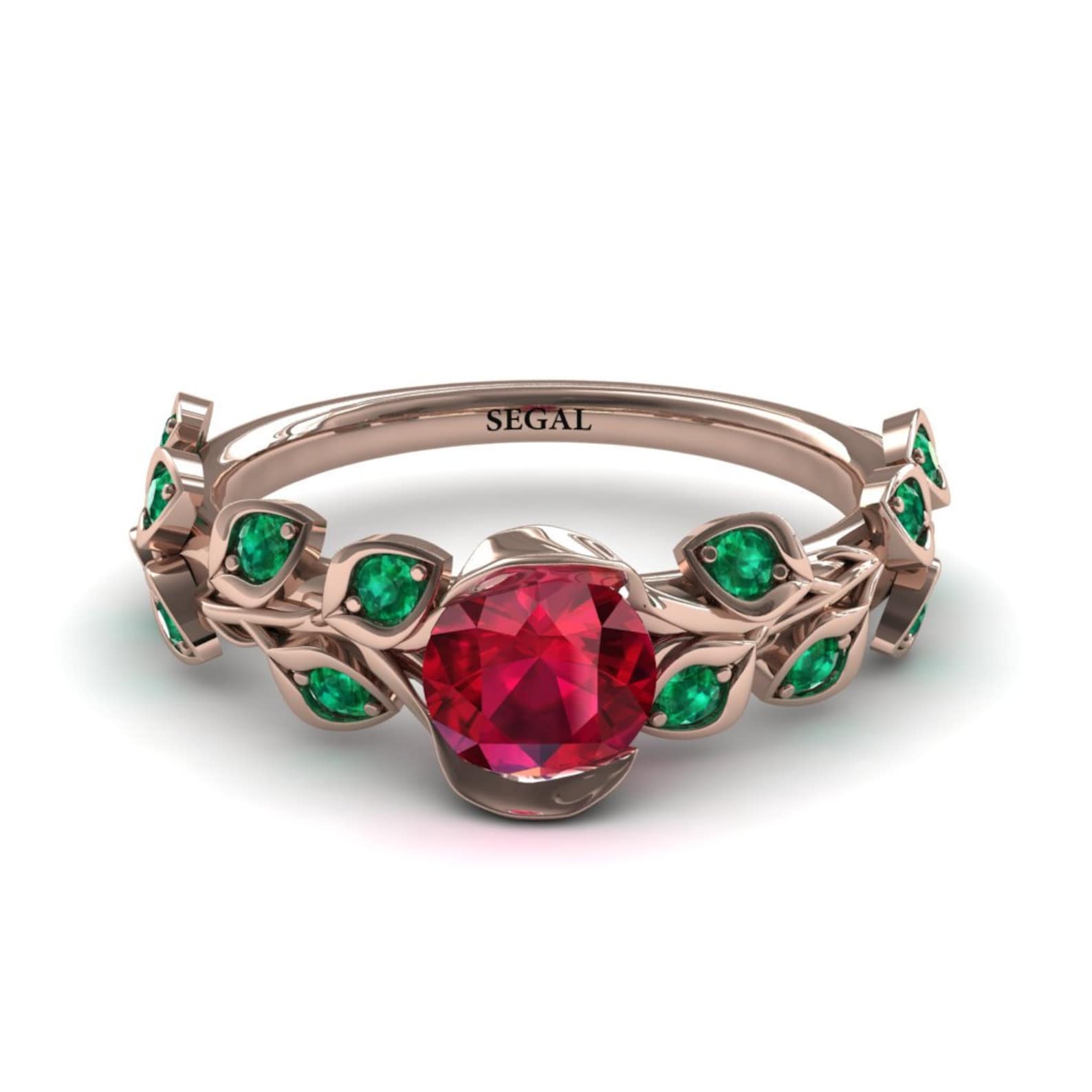 Ruby Engagement Ring Rose Gold Leaf Rings Ruby Wedding Anniversary Gift ...