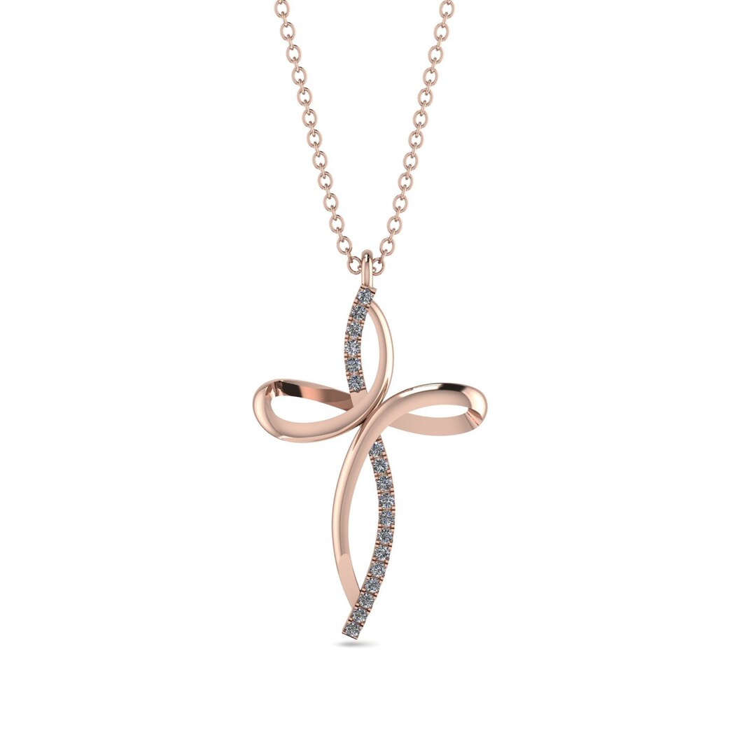 Unique Necklace Diamond Cross Rose Gold 14K-18K Rose Gold Swirl Cross ...