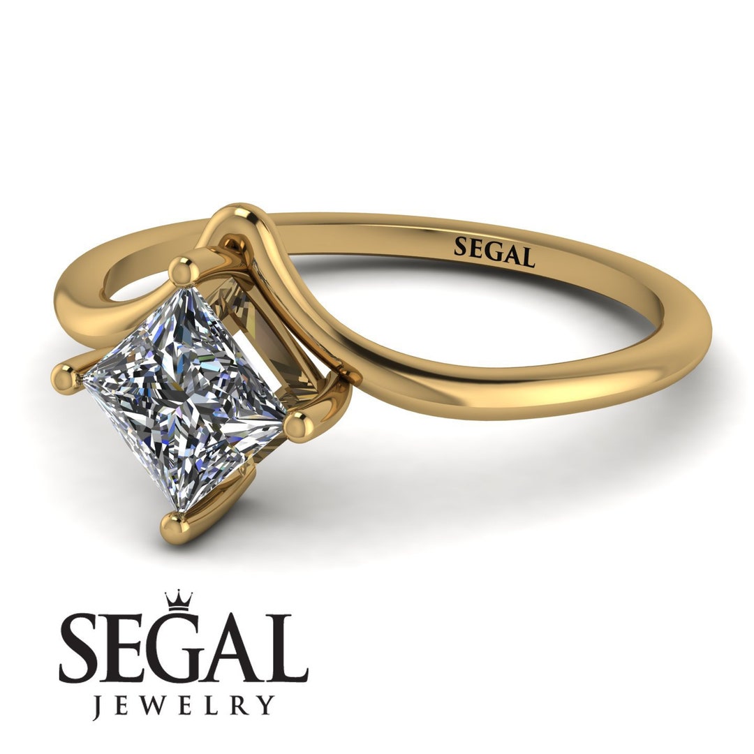 Square Engagement Rings 14k Yellow Gold Princess Cut Moissanite ...