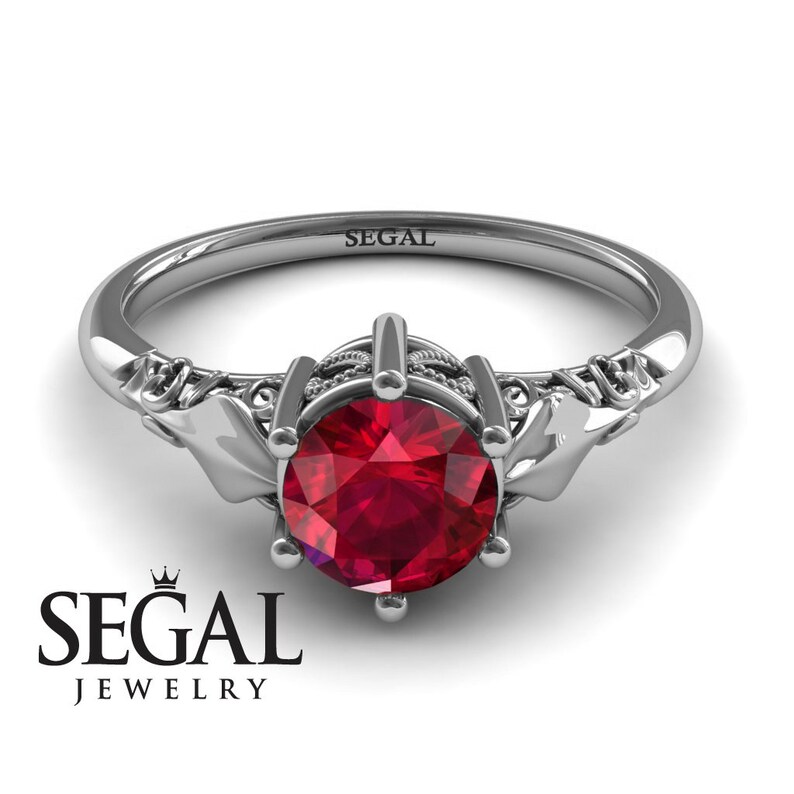 1Ct Ruby Ring White Gold Red Ruby Engagement Ring Antique Ring | Etsy