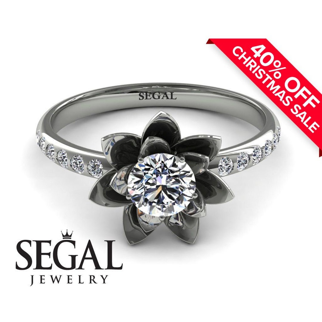 Lotus Engagement Ring Diamond White Gold 14k Lotus Flower Ring - Etsy