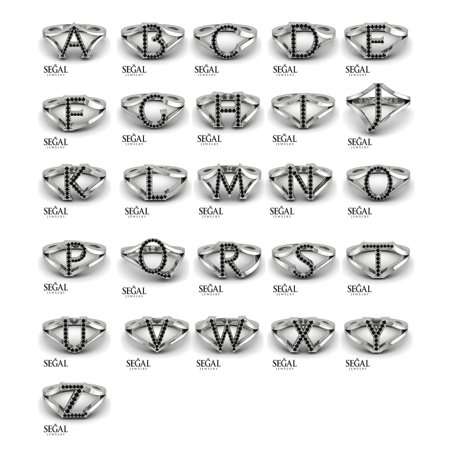 DIAMOND INITIAL M RING Black 18K-14K Rose Gold - White Gold - Yellow ...