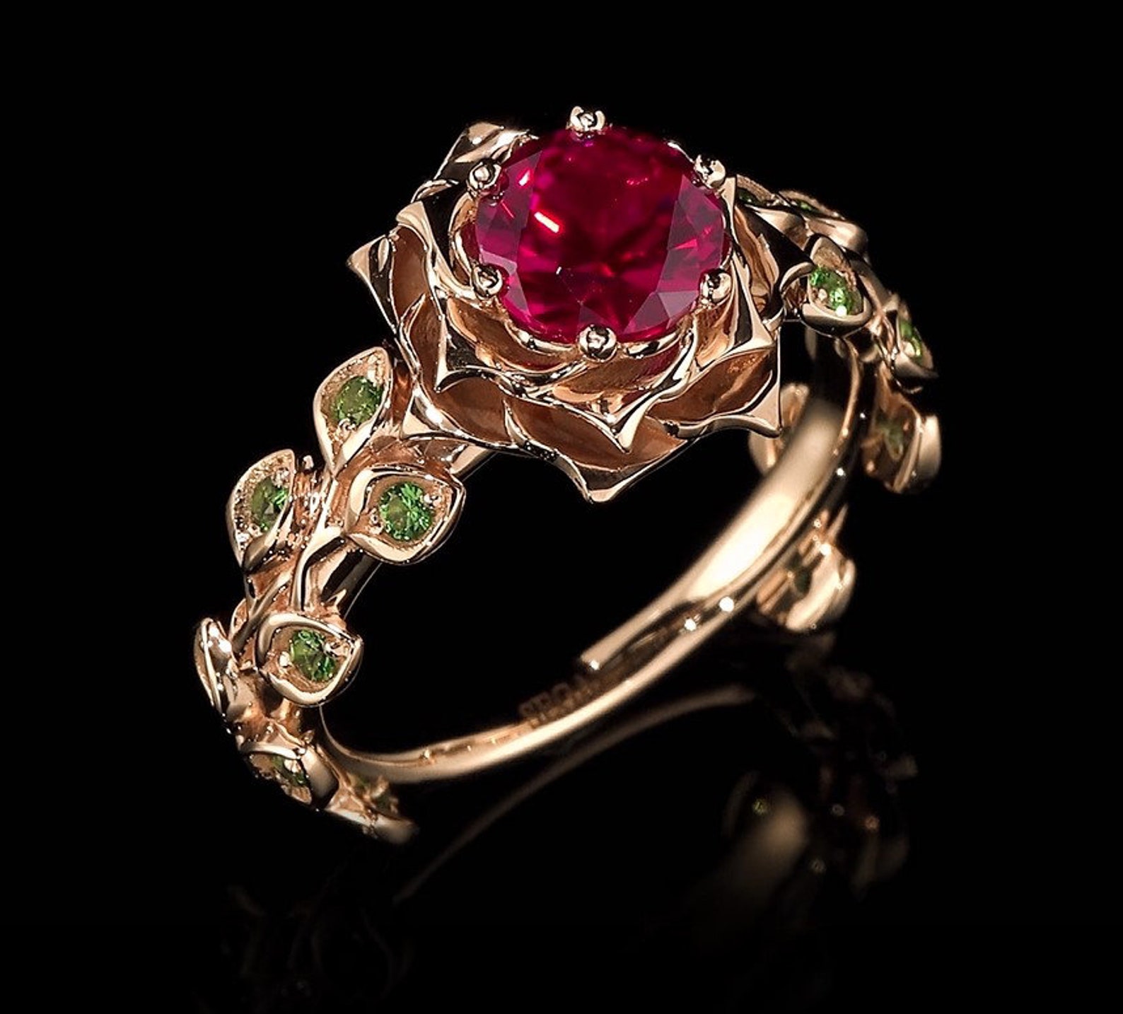1 Carat Ruby Engagement Ring Rose Gold Rose Flower Engagement Ring ...