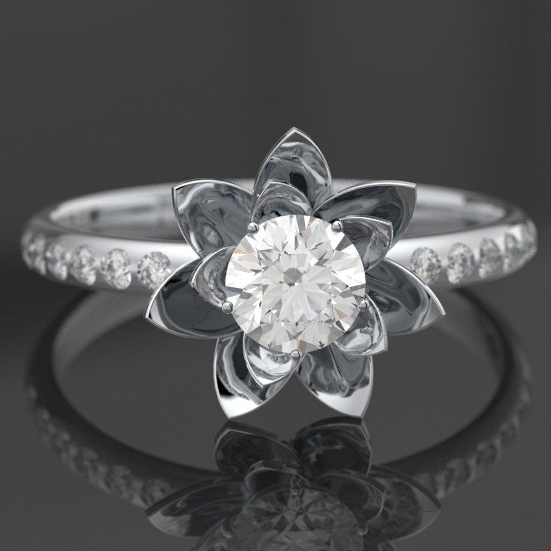 Lotus Engagement Ring Flower Ring Diamond Lotus Rings Flower Wedding ...