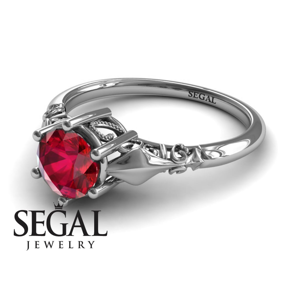 1ct Ruby Ring White Gold Red Ruby Antique Solitaire Rings Victorian Red ...