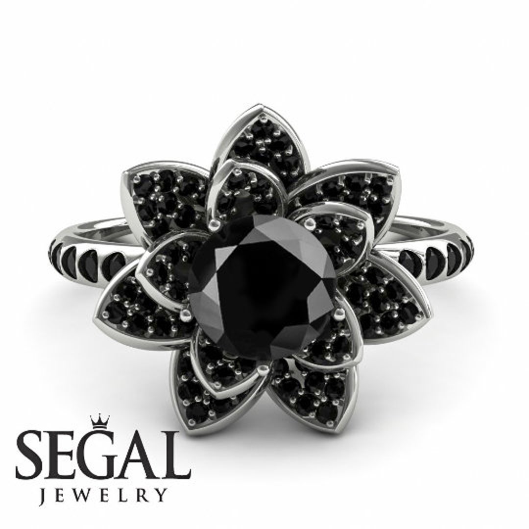 Black Diamond Ring Lotus Flower Ring Black Lotus Flower - Etsy