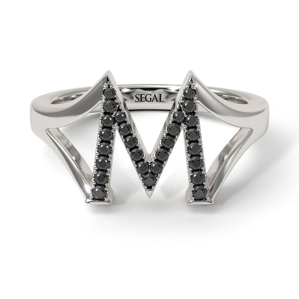 DIAMOND INITIAL M RING Black 18K-14K Rose Gold White Gold | Etsy