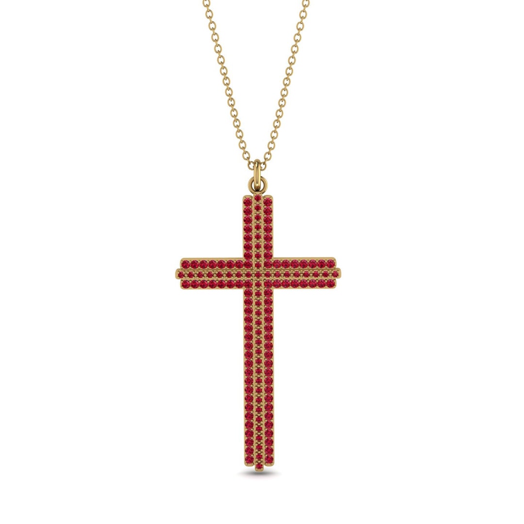 Ruby Cross Necklace 18K Gold Cross Pendant Necklace Ruby Red Cross ...