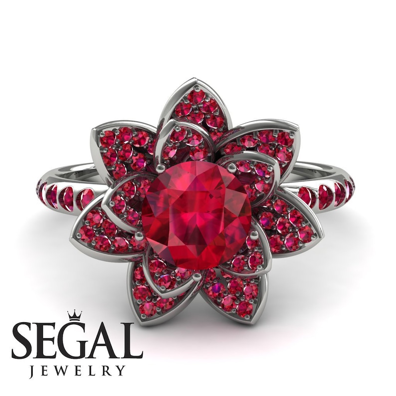 Red Ruby Ring Lotus Engagement Ring Lotus Flower Unique Proposal Ring ...