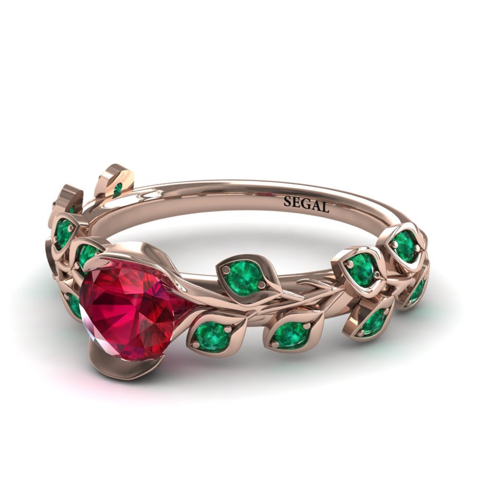 Ruby Engagement Ring Rose Gold Leaf Rings Ruby Wedding Anniversary Gift ...