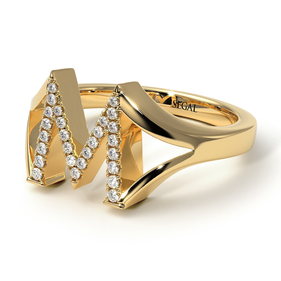M DIAMOND INITIAL RING 14K-18K Yellow Gold - Rose Gold - White Gold M ...