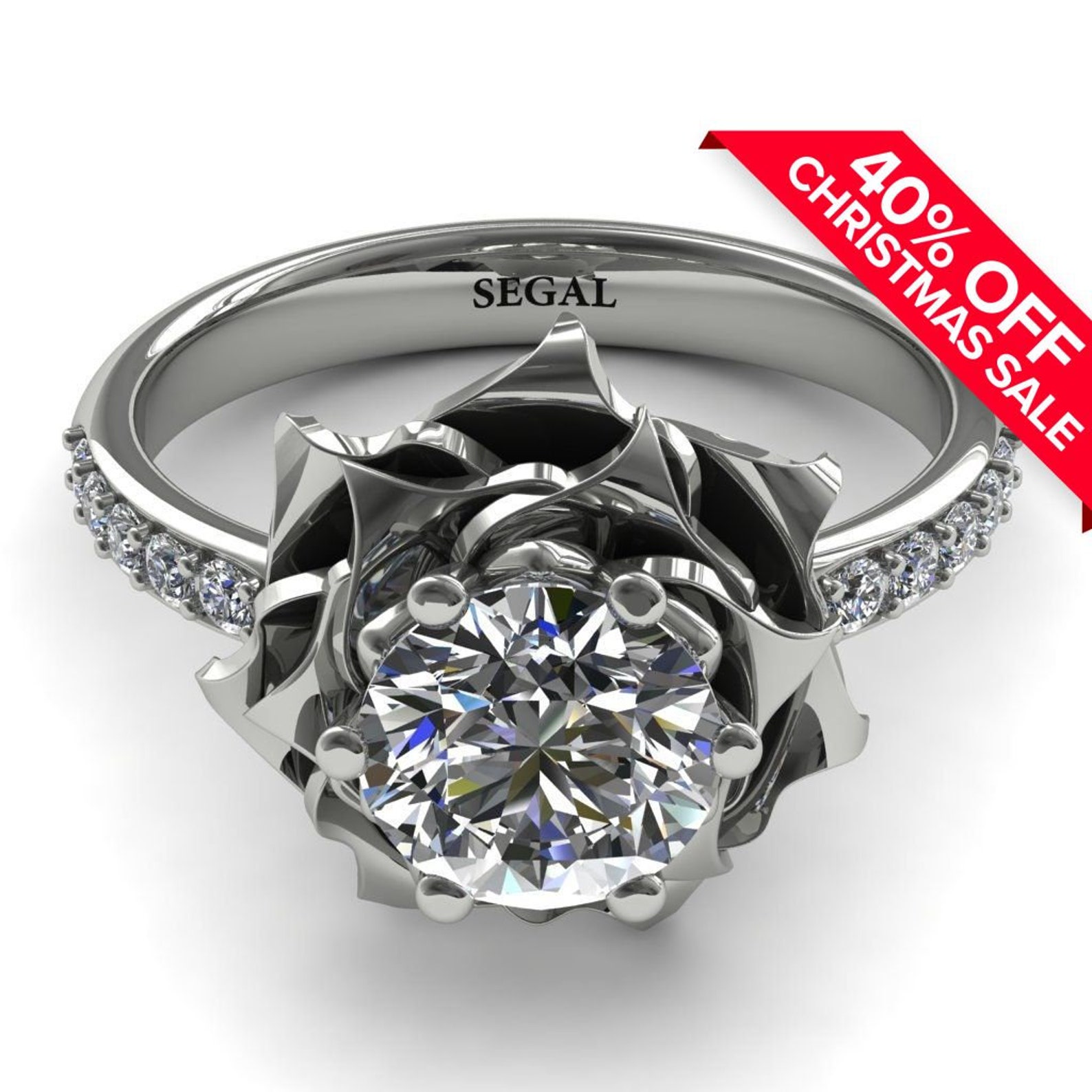 1ct Diamond Engagement Ring White Gold Diamond Ring Rose Ring - Etsy