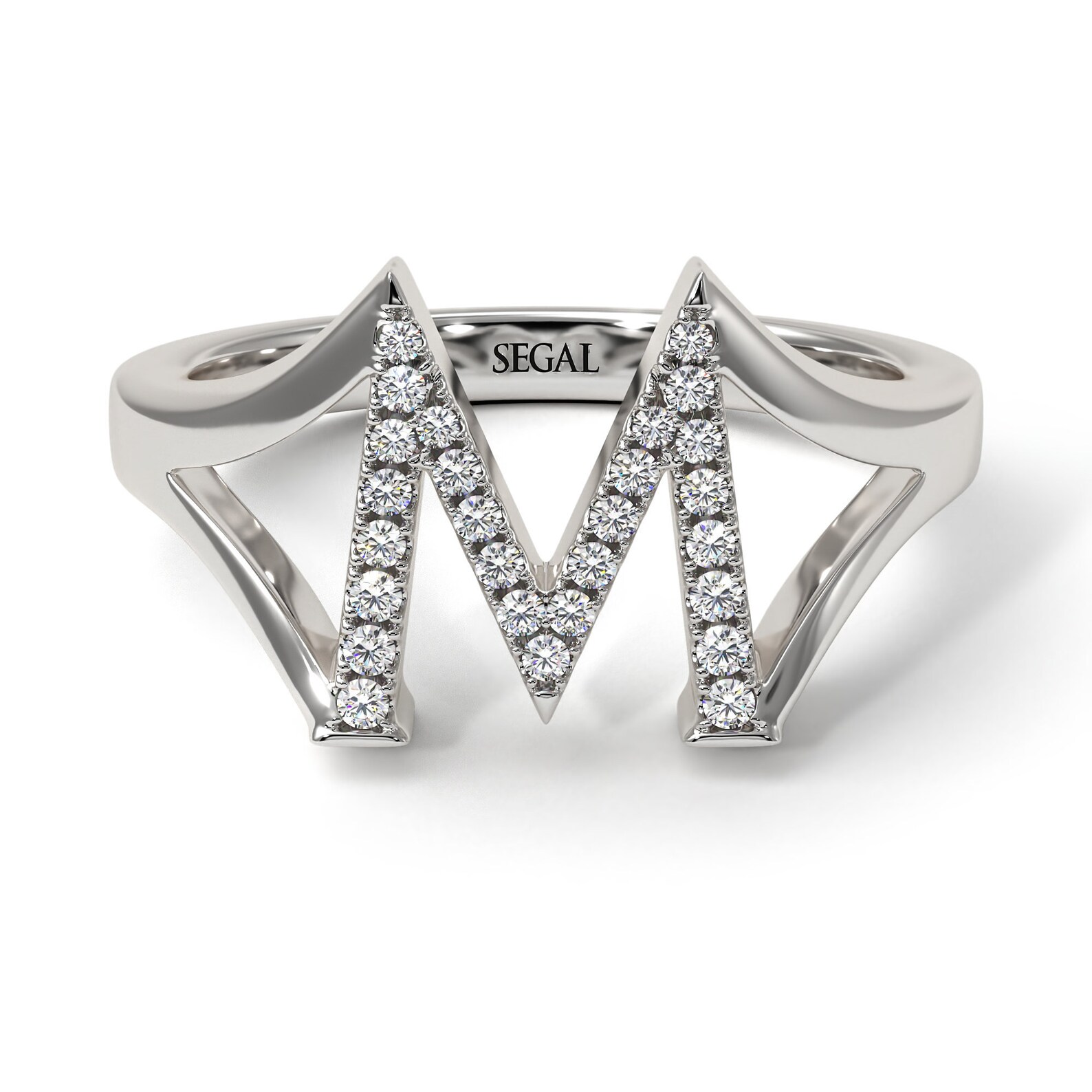 M DIAMOND INITIAL RING 18K-14K White Gold - Rose Gold - Yellow Gold M ...