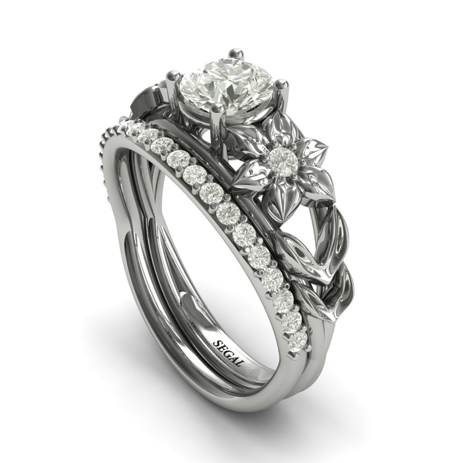 Bridal Set Engagement Ring Set Flower Bridal Set Flower Unique ...