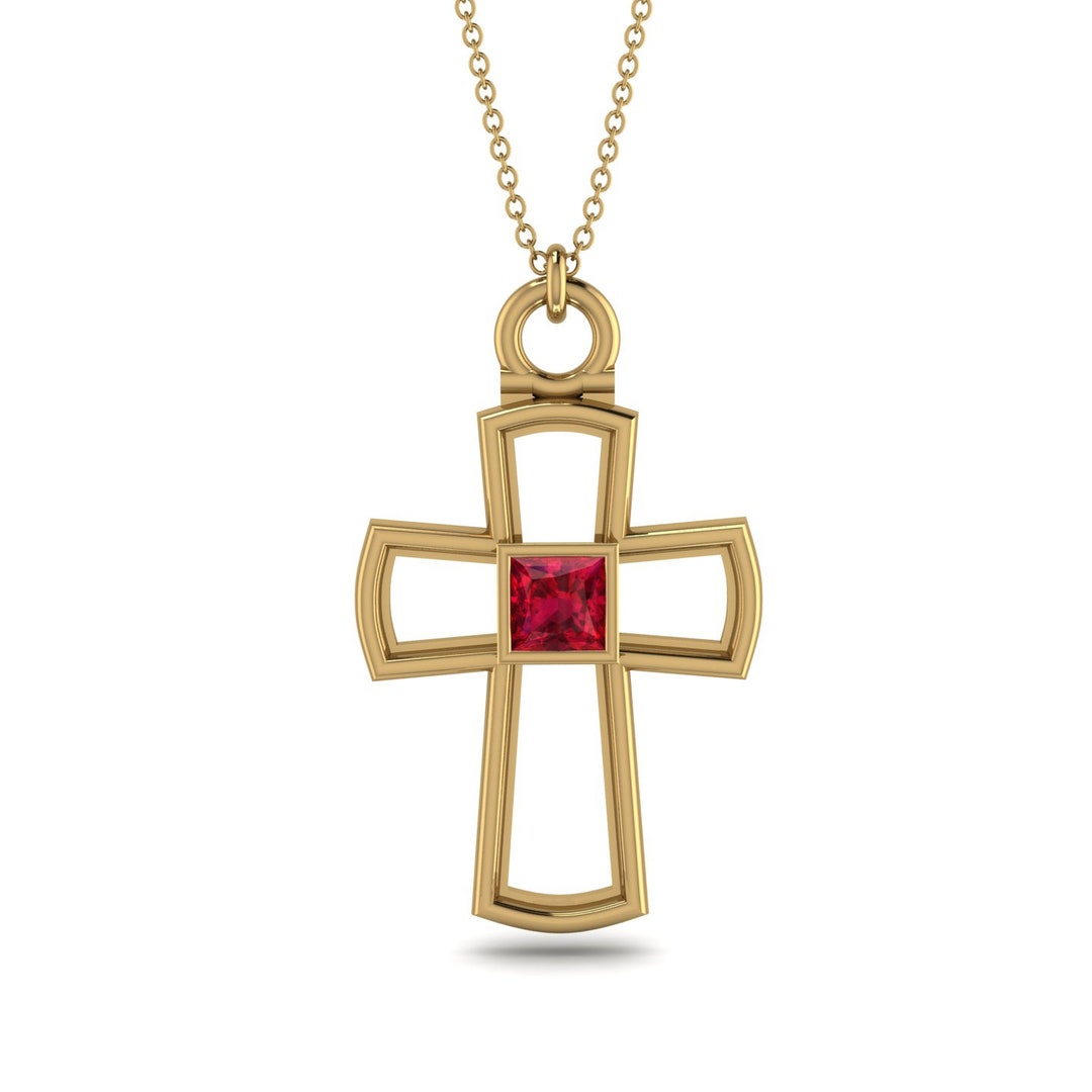 Ruby Cross Necklace Gold 14K-18K Gold Cross Pendant Necklace Ruby Red ...