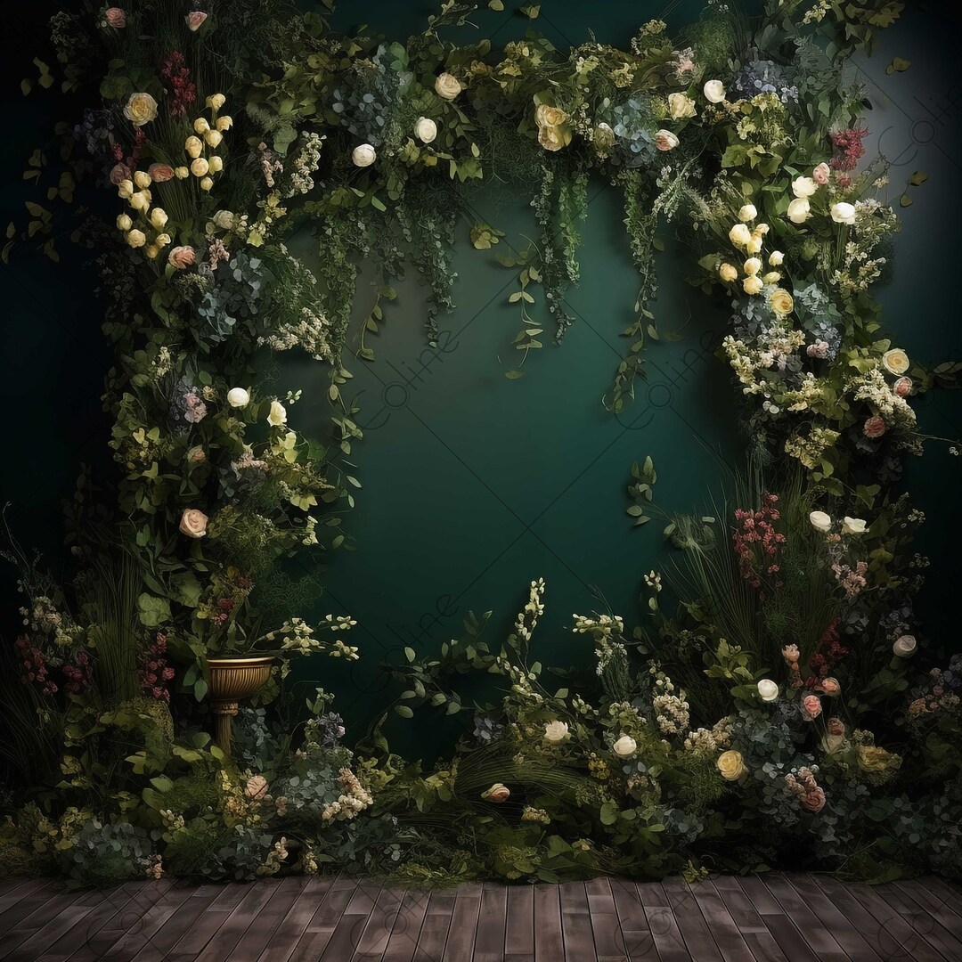 Dark Green Floral Fine Art Digital Backdrop, JPG Digital Background ...