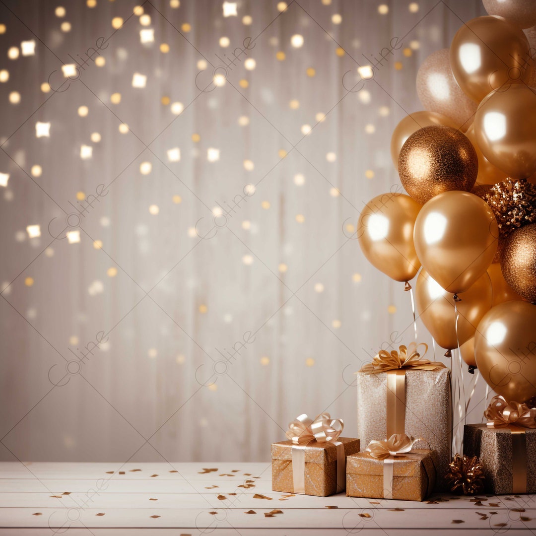 Birthday Gold Background, JPG Digital Background, Digital Backdrops ...