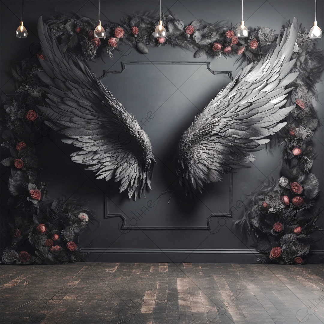 Black Angel Wings Digital Backdrop, JPG Digital Background, Background ...
