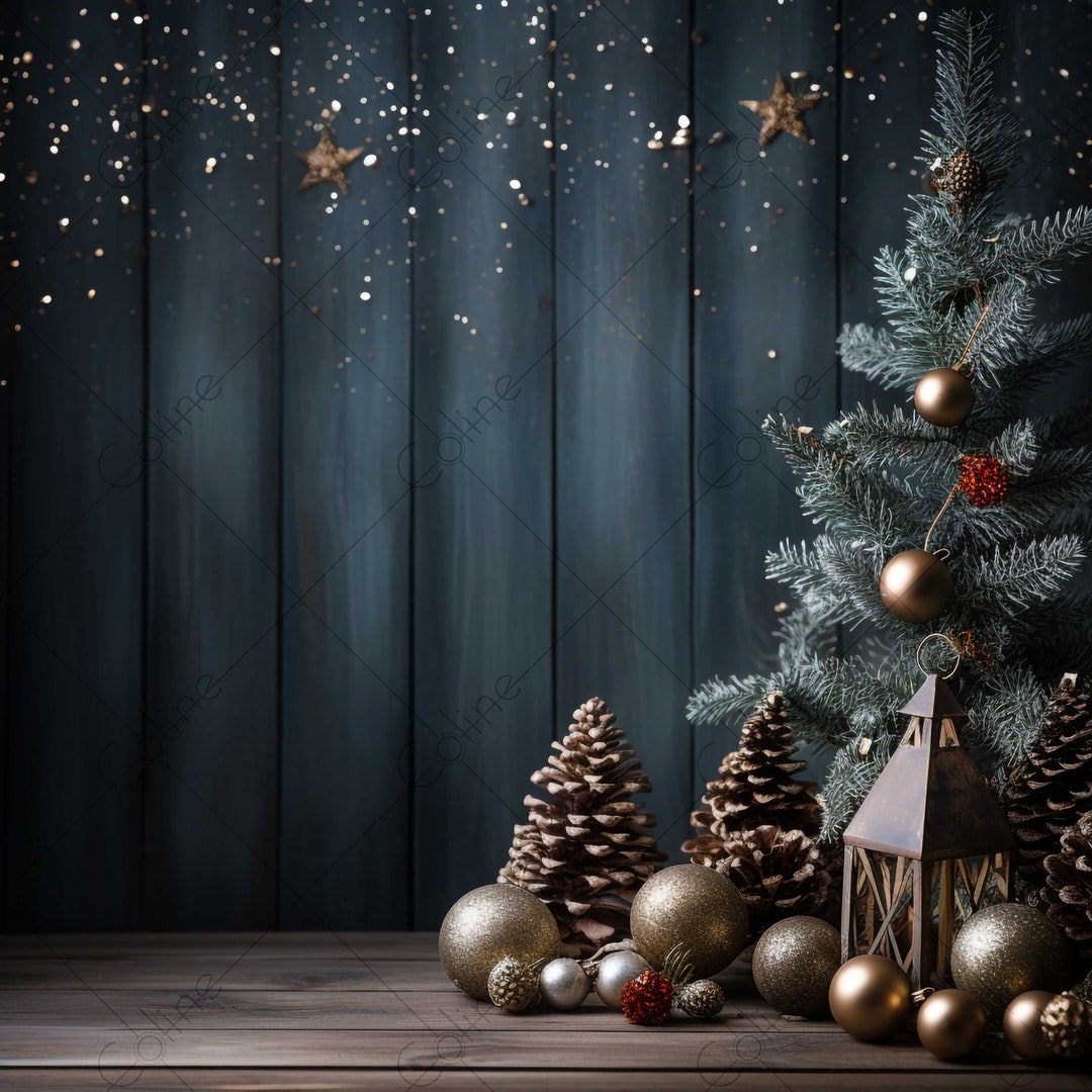 Christmas Dark Background With Wood Wall, JPG Digital Background ...