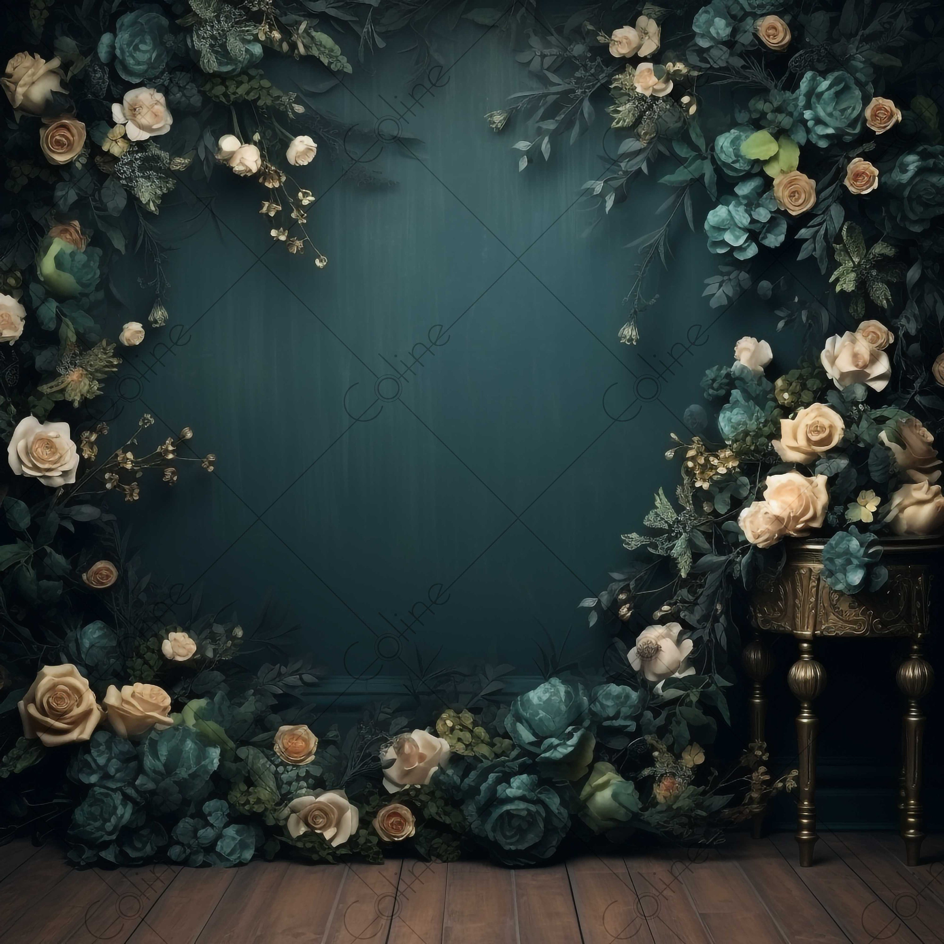 Beautiful Green Floral Digital Backdrop, JPG Digital Background ...