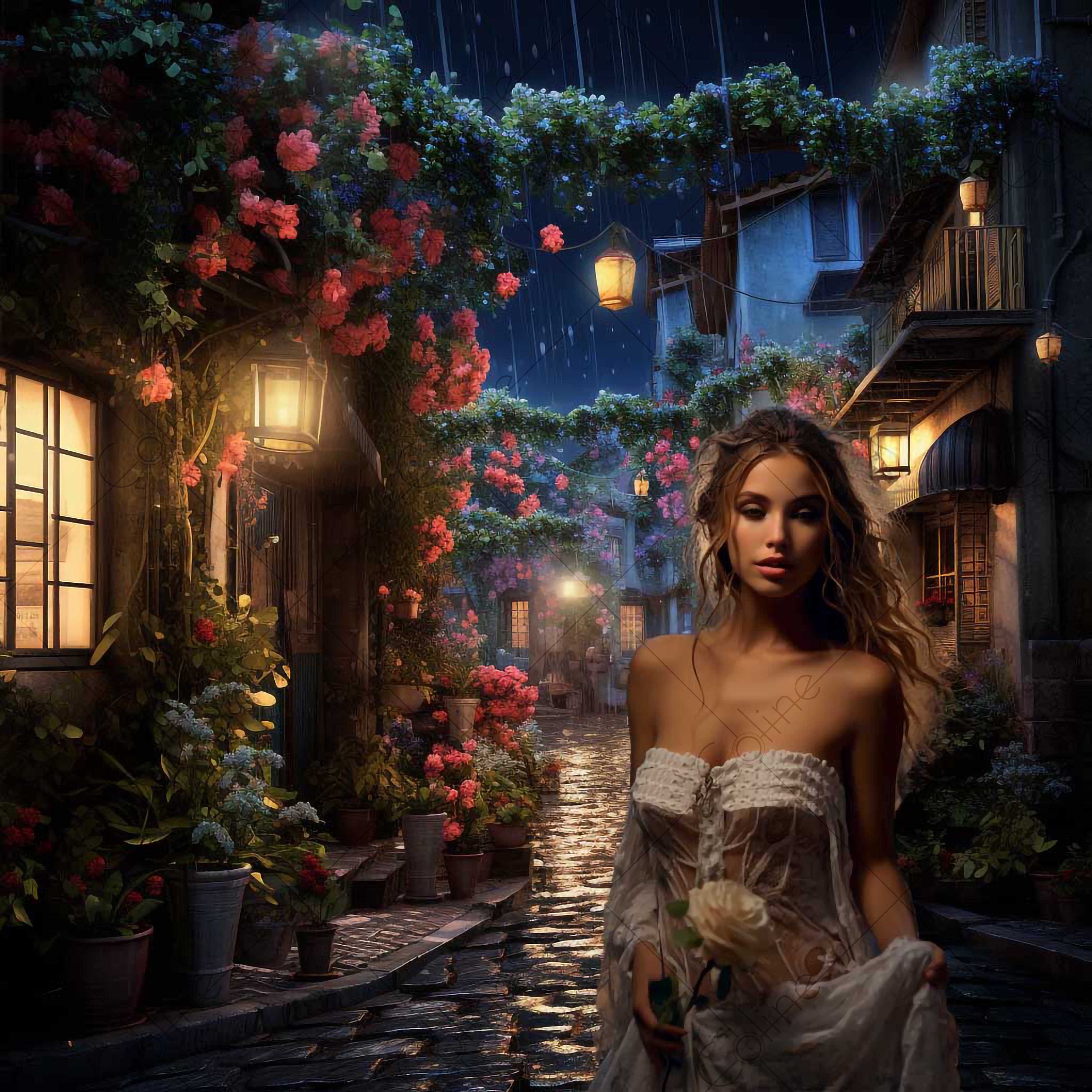 Romantic City Street Digital Backdrop, JPG Digital Background, Digital ...