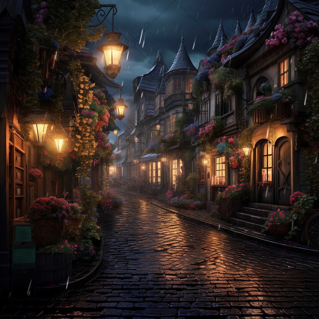 Romantic Street City Digital Backdrop, JPG Digital Background, Digital ...