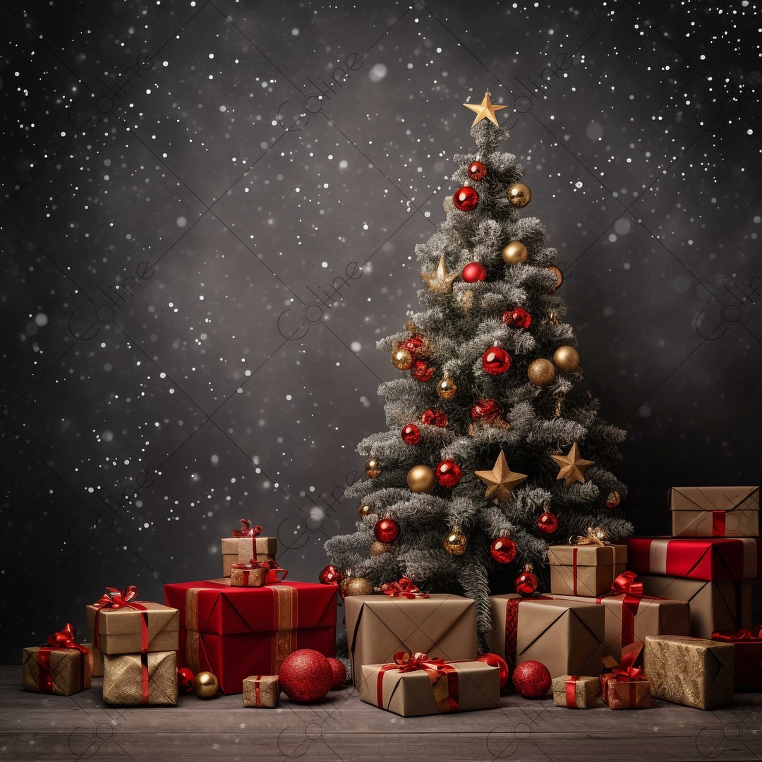 Christmas Background With Tree and Gifts, JPG Digital Background ...