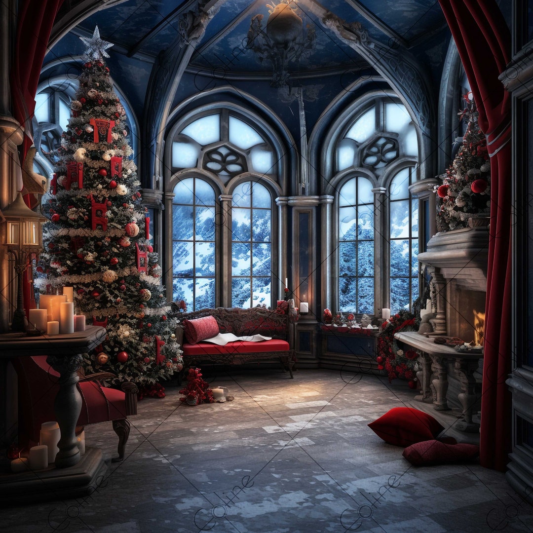 Christmas Green Red Backdrop With Tree, Christmas Tree Xmas Backdrop ...