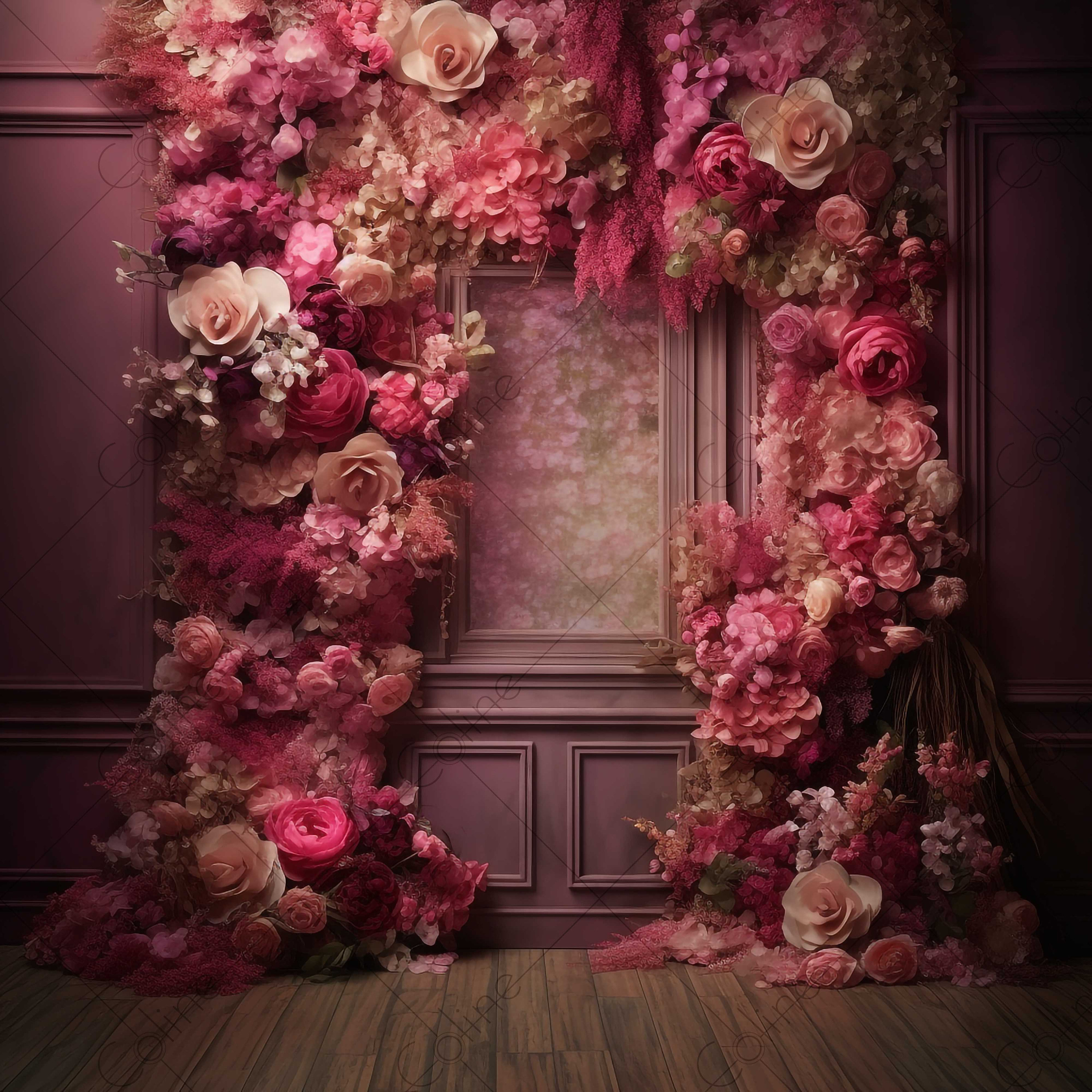 Pink Beautiful Floral Digital Backdrop, JPG Digital Background, Digital ...