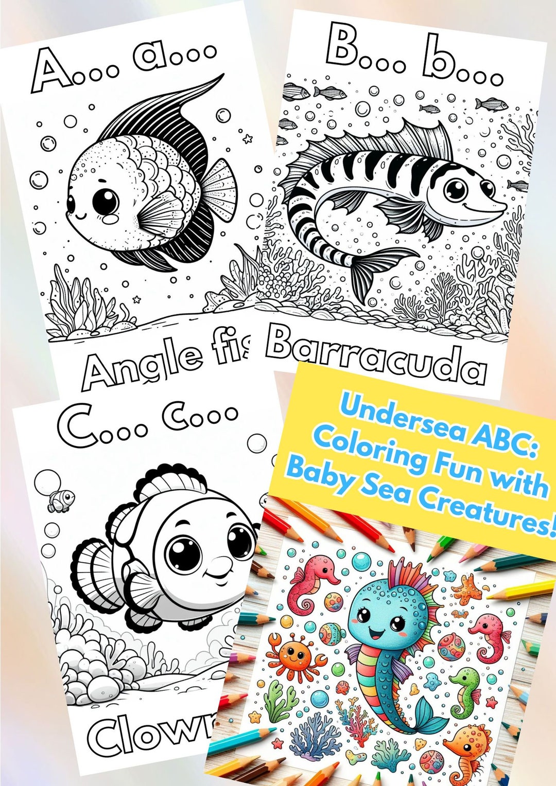 Undersea Kids Coloring Pages, Alphabet Workbook for Kids Color Page ...
