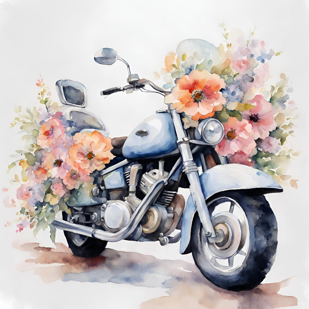 Clipart, Motorcycle With Watercolor Flowers. 2 PNG White Background ...