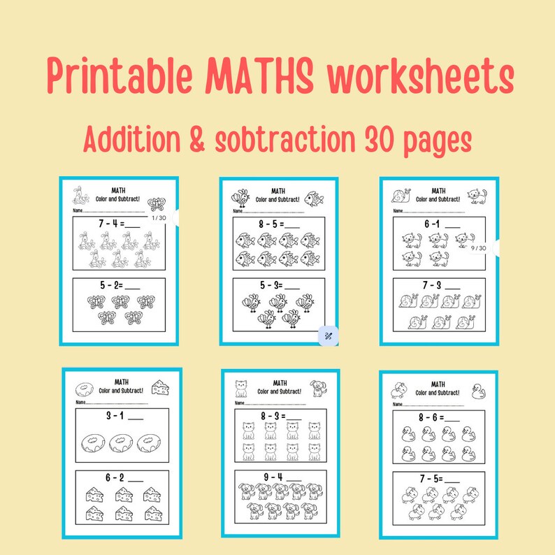 Printable Math Worksheets,addition and Subtraction Activities, Numbers ...