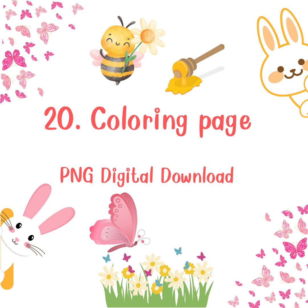 Coloring Pages: Rabbits, Butterflies, Birds, Pets 20 Pages for Children ...
