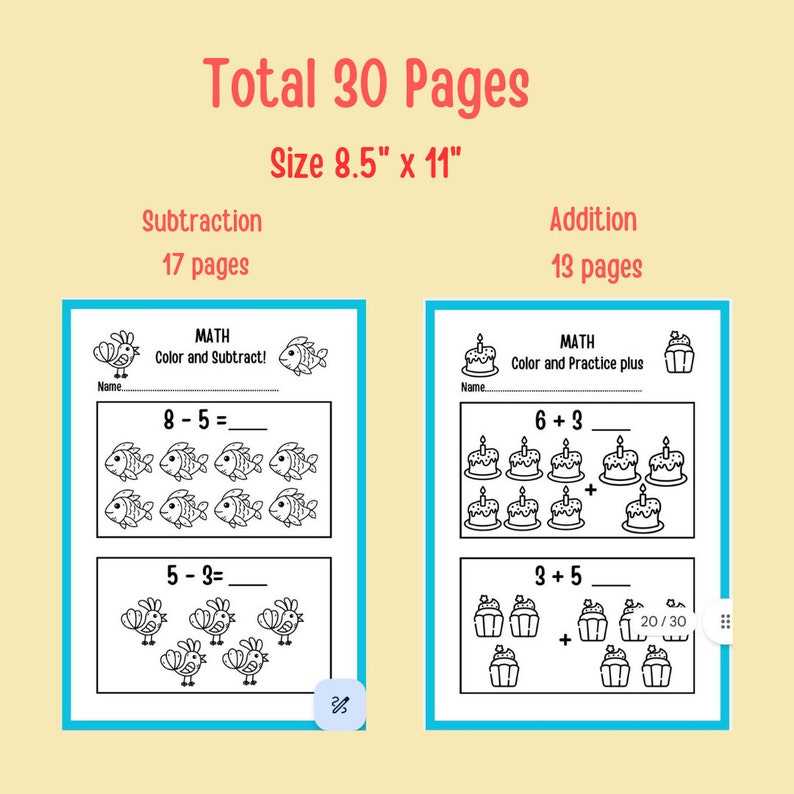 Printable Math Worksheets,addition and Subtraction Activities, Numbers ...
