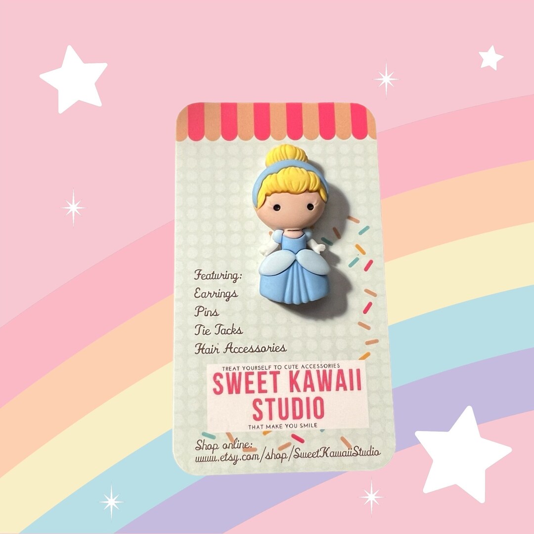 Cinderella Pin, Cinderella Tie Tack, Kawaii, Chibi, Disney Inspired ...