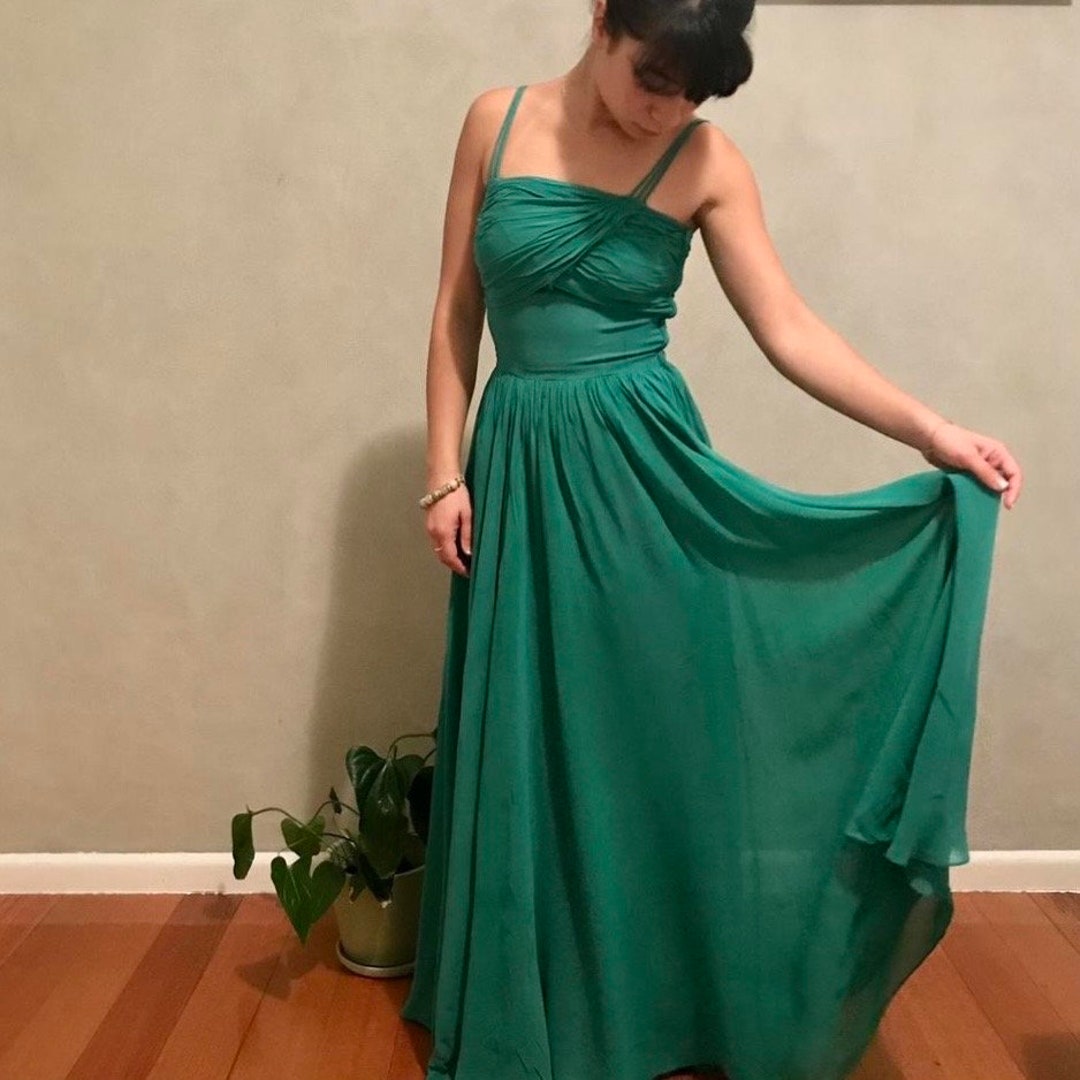 1940’s ‘young American Deb’ Emerald Green Silk Chiffon Cocktail Dress ...