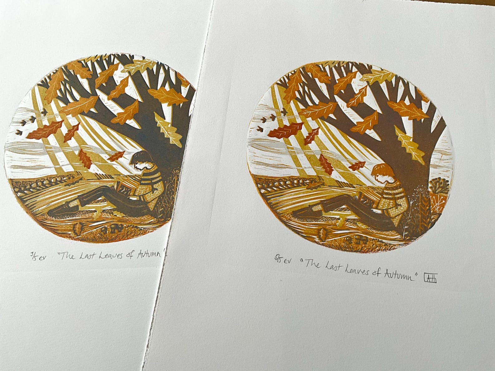 The Last Leaves of Autumn-countryside-tree-linocut-original - Etsy