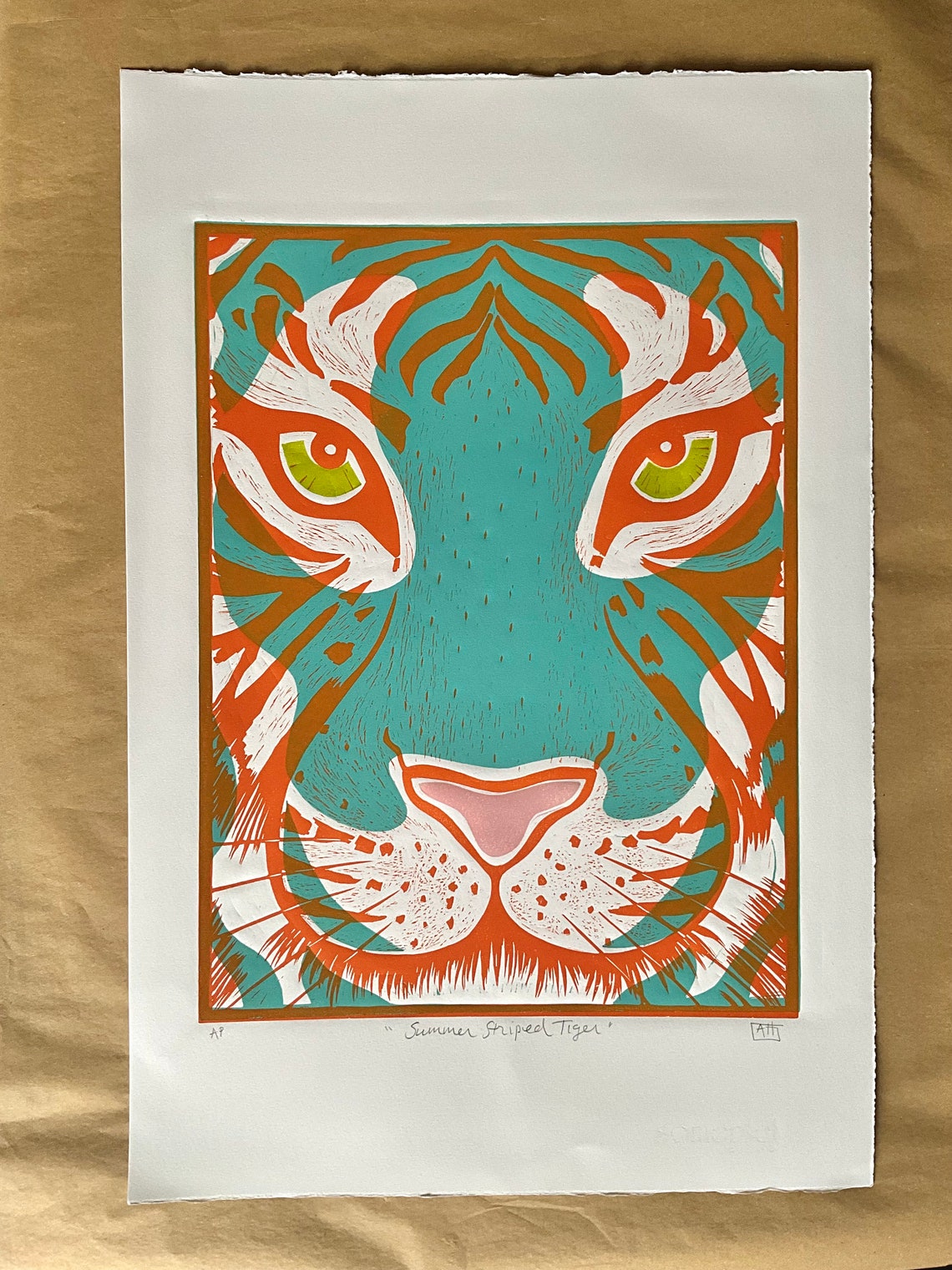 Summer Striped Tiger-animals-jungle-linocut-original - Etsy