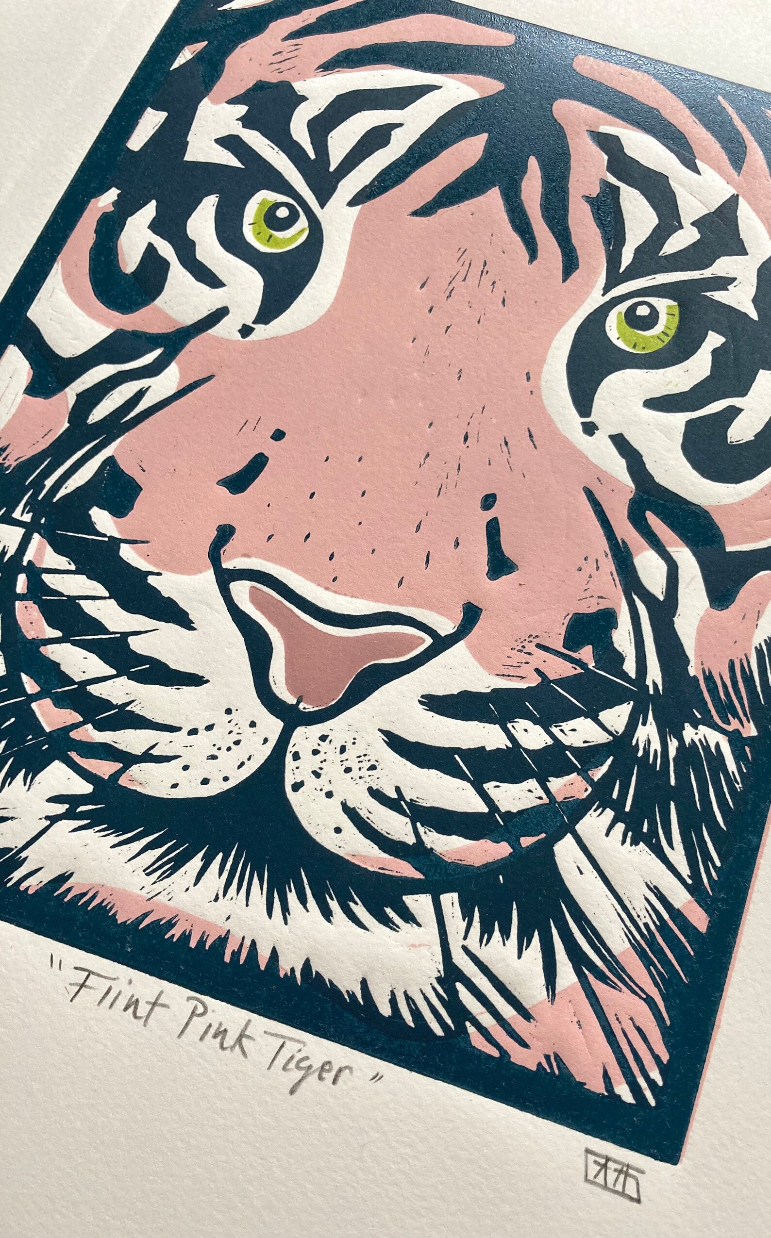 Flint Pink Tiger-animals-jungle-linocut-original - Etsy