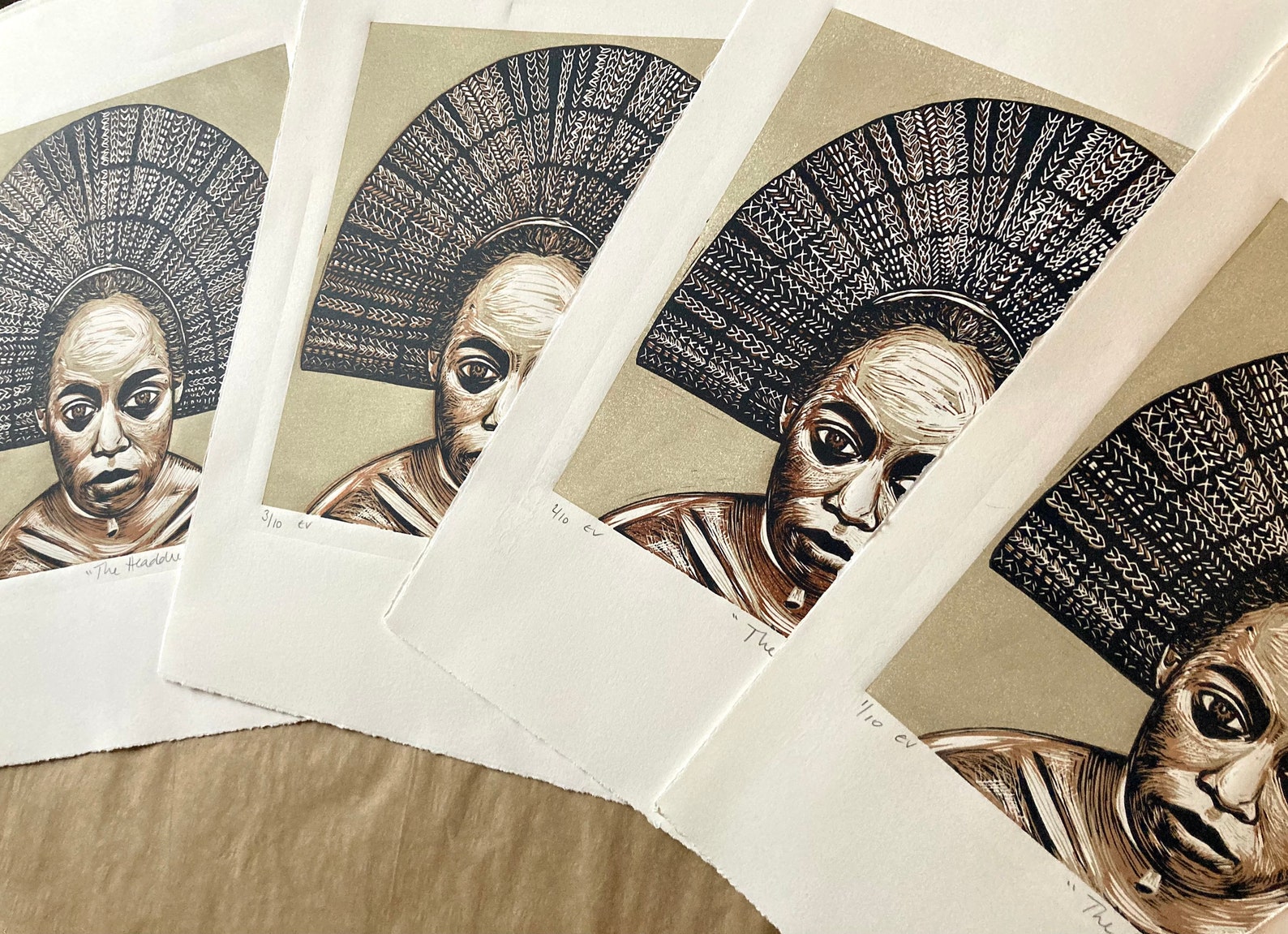 The Headdress-portrait-tribal-african-linocut-original-handmade - Etsy