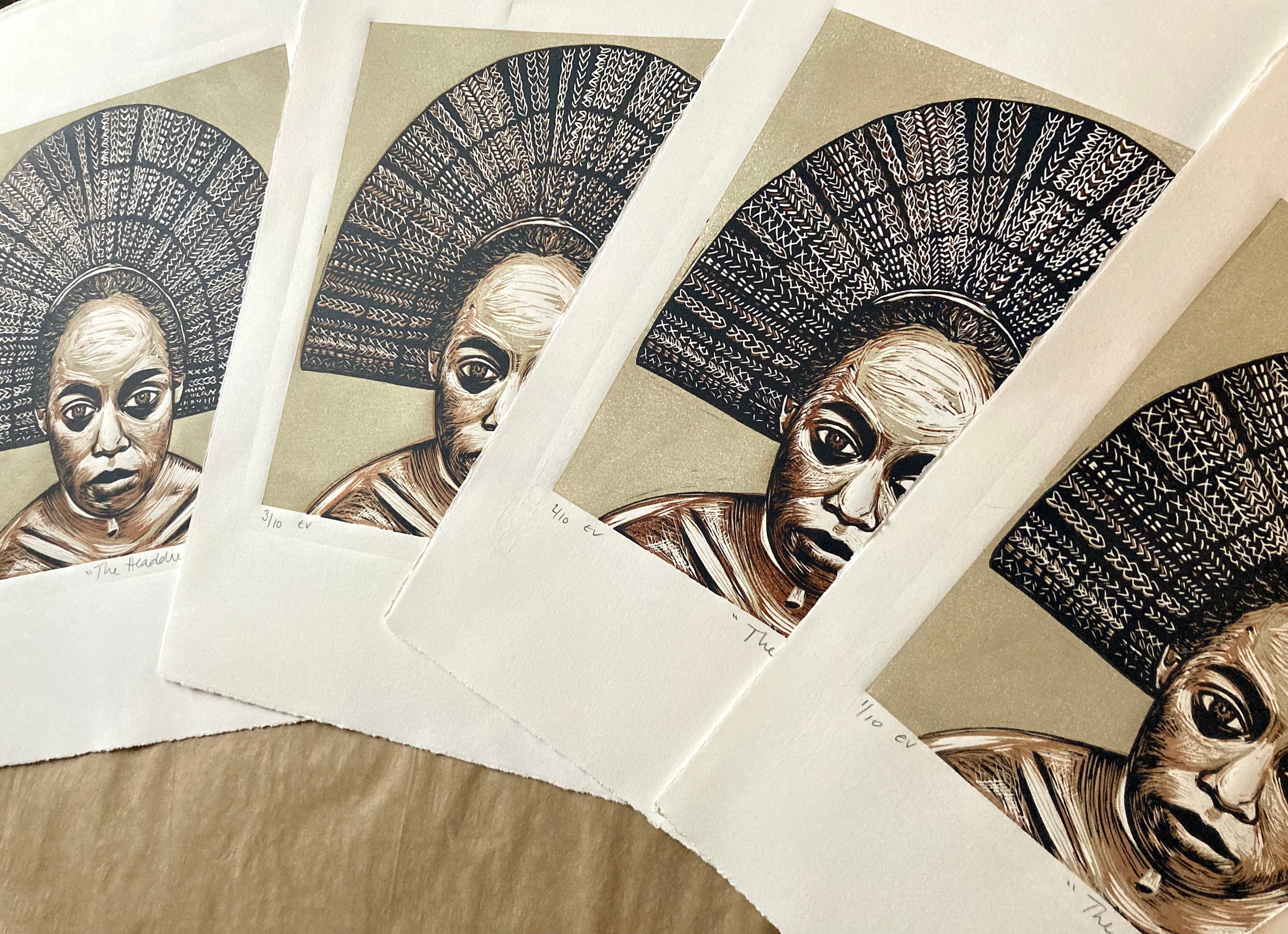 Tribal Headdress Portrait, Handmade Linocut Print, African Inspired Art ...