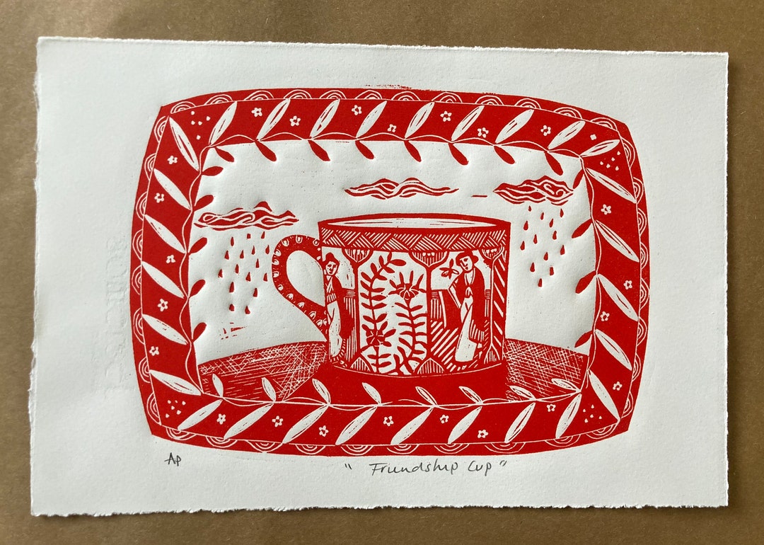 Friendship Cup-porcelain-chinese-linocut-original - Etsy