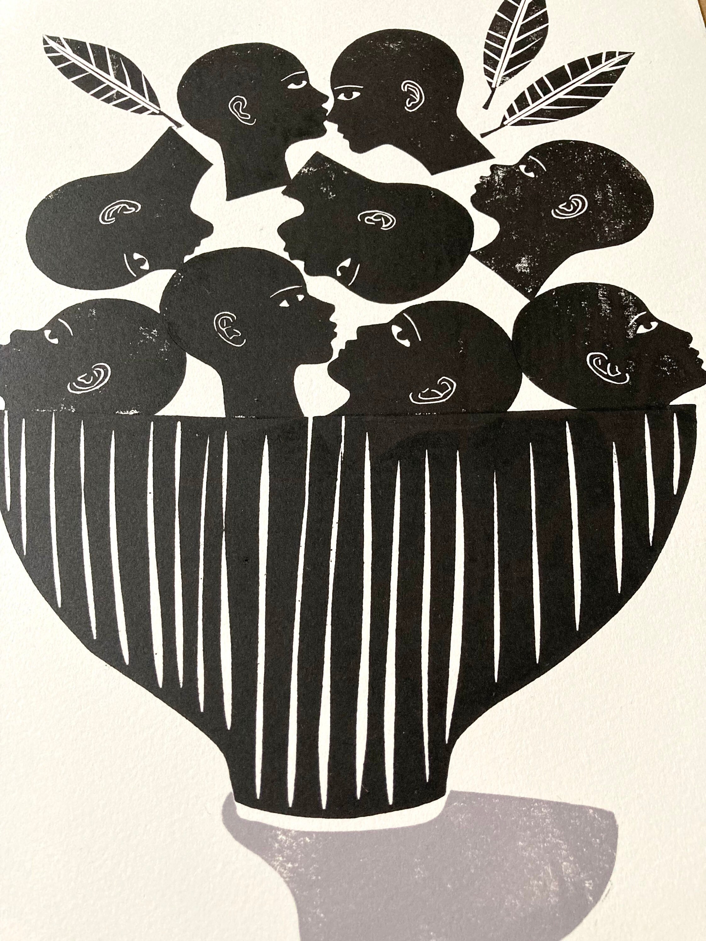 Fruit Bowl-abstract-linocut-original - Etsy