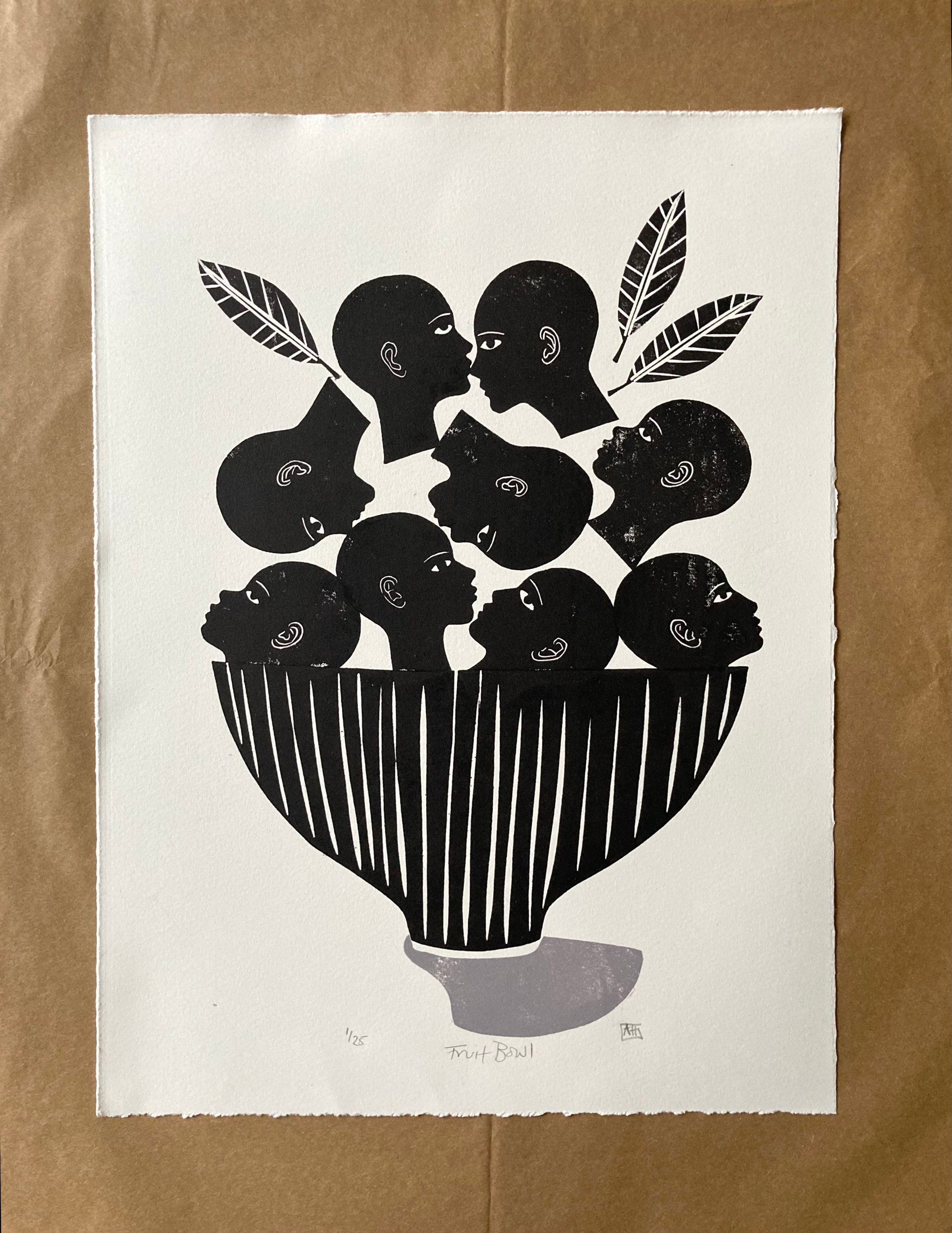 Fruit Bowl-abstract-linocut-original - Etsy