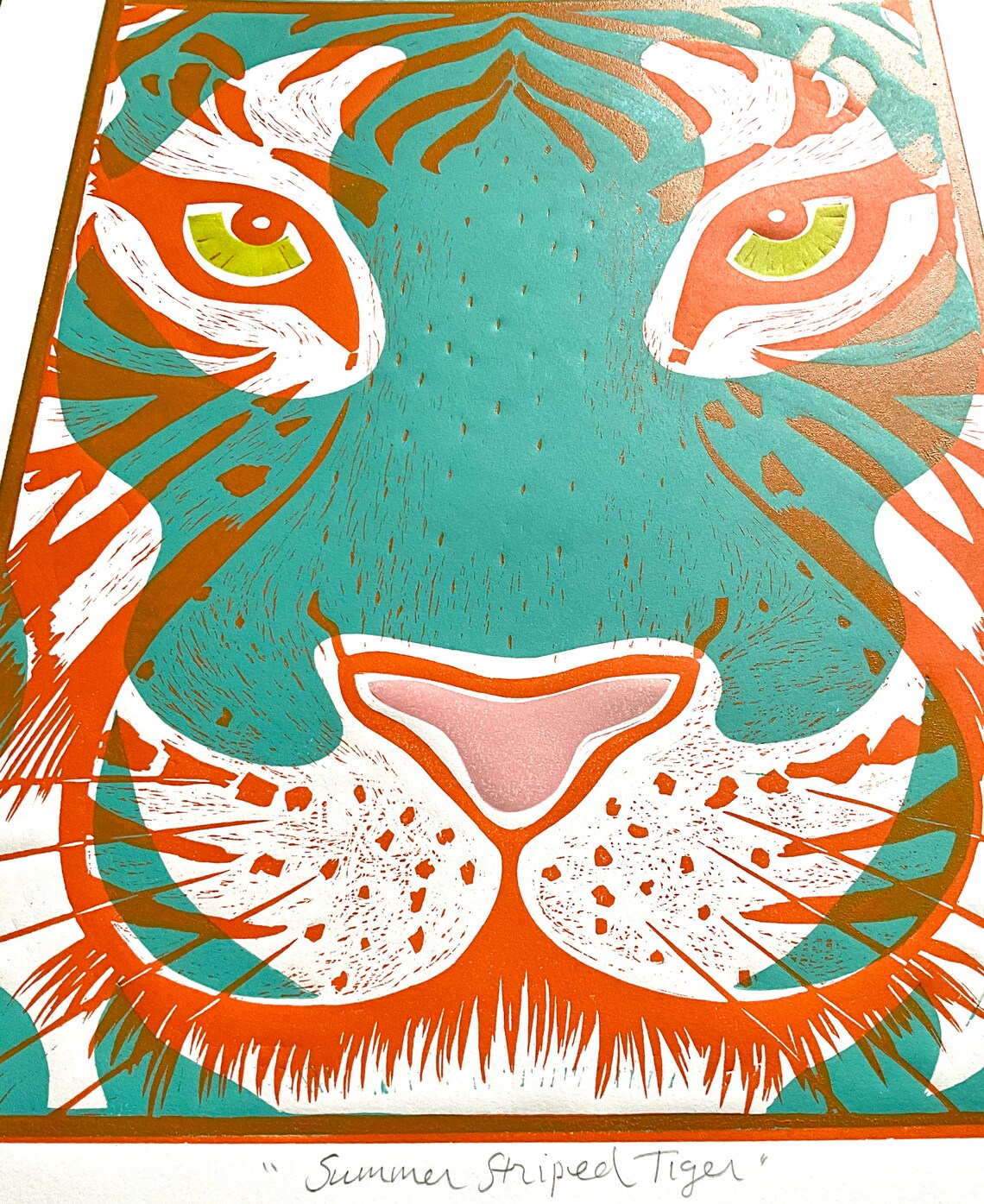 Summer Striped Tiger-animals-jungle-linocut-original - Etsy